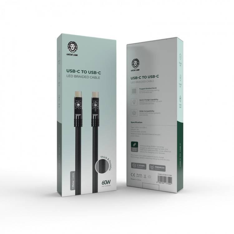 Order Green Lion USB-C To USB-C LED Braided Cable 1 Meter - Black Now! | Jomla.ae
