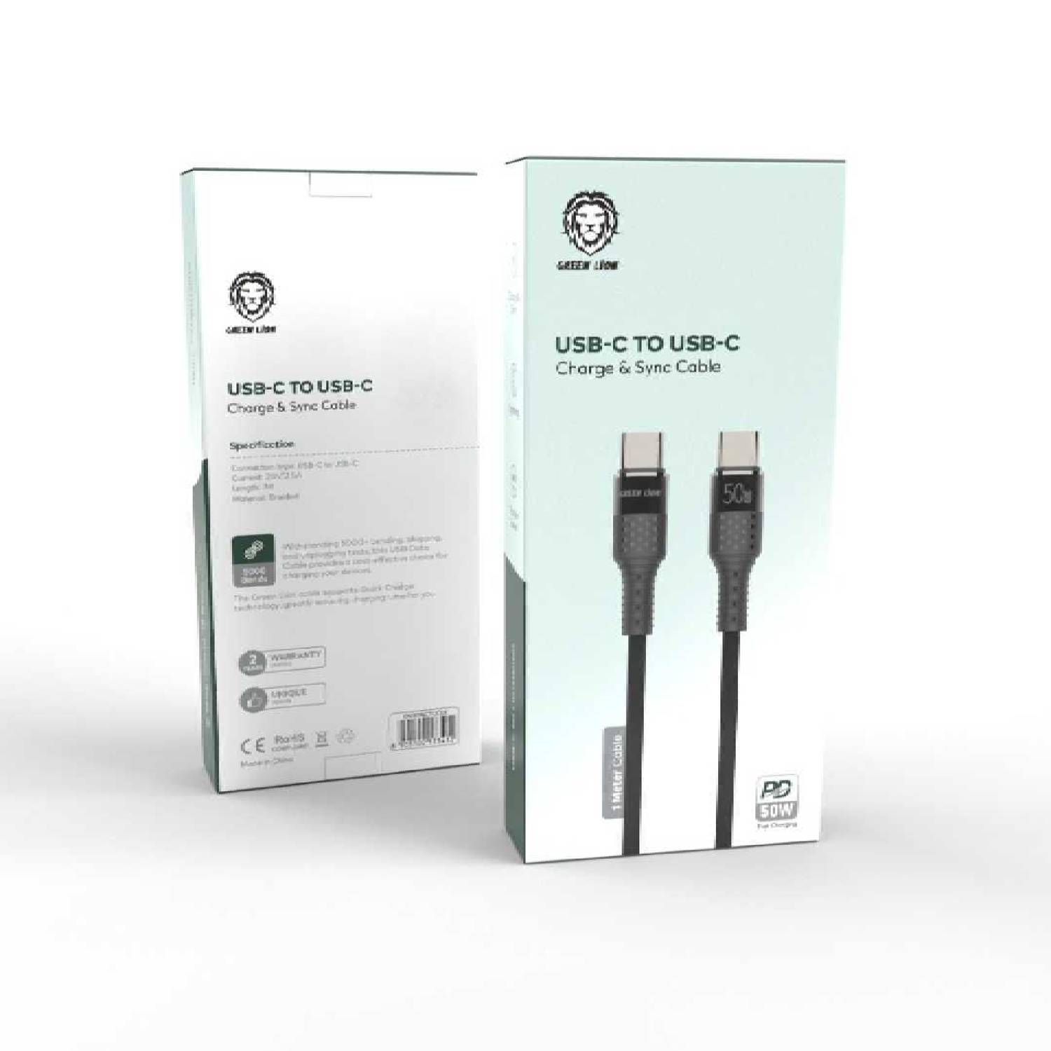 Green Lion Type-C to Type-C Data Cable 1M PD 50W - Black | Jomla.ae
