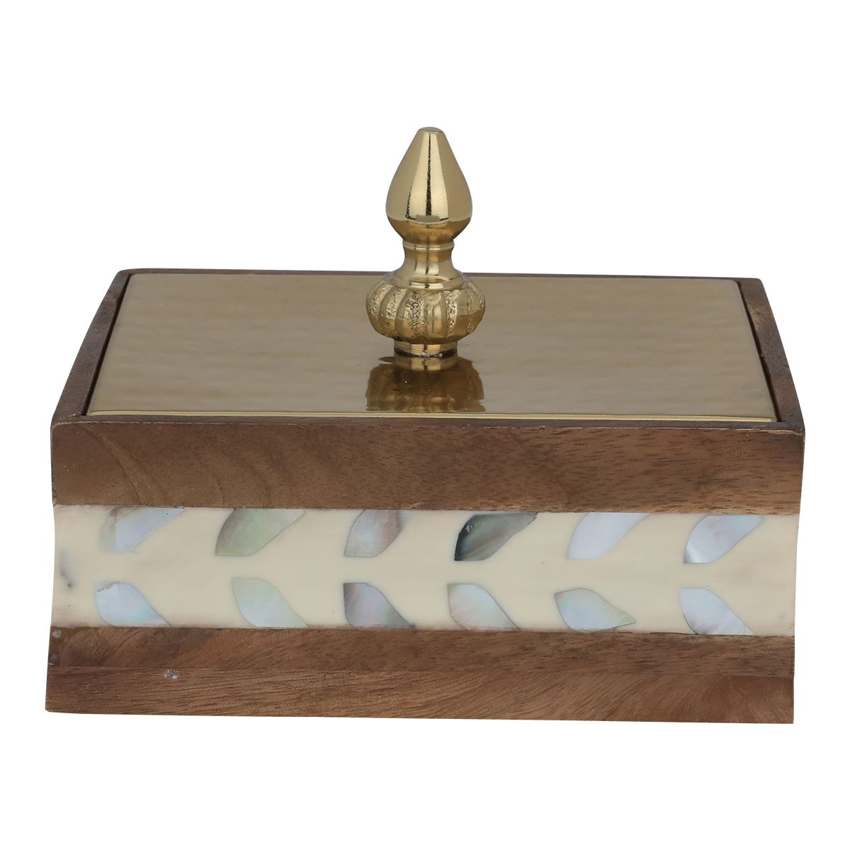 Al Saif Gallery Indian Square Wood Case Decorated With Gold Lid | Jomla.ae