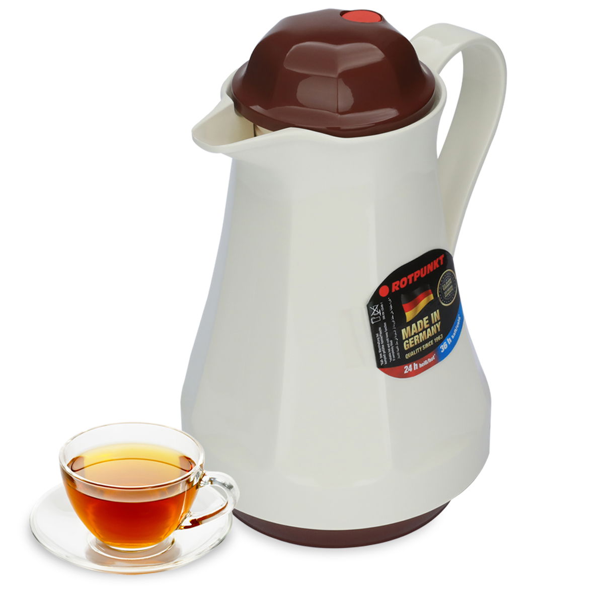 Al Saif German Thermos 1 Liter White With Brown Cover | Jomla.ae