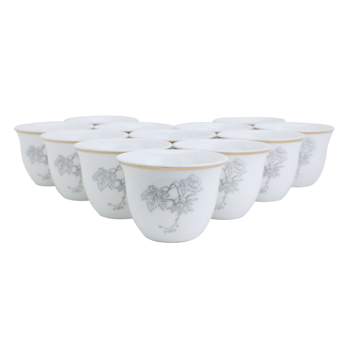 Al Saif Gallery White Embossed Porcelain Coffee Cups Set Silver Leaves ...