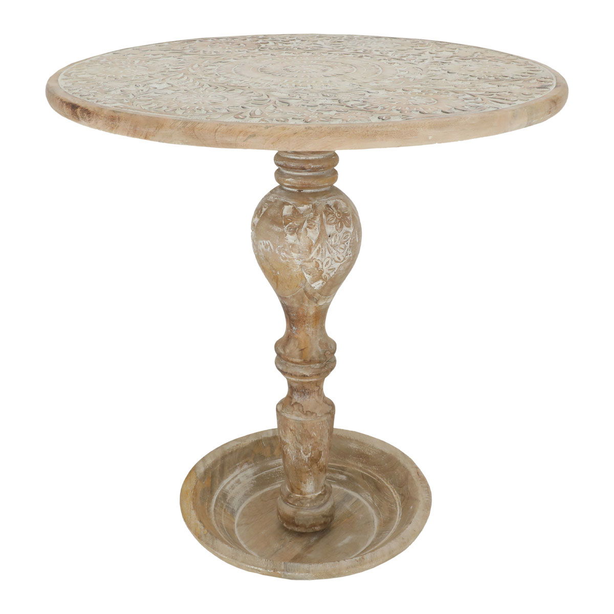 Al Saif Gallery India Round Wood Table Carved White Rose With Base ...