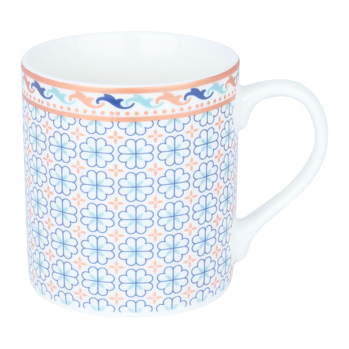 Al Saif Gallery White Porcelain Mug Blue Flower Pattern 8Oz | Jomla.ae