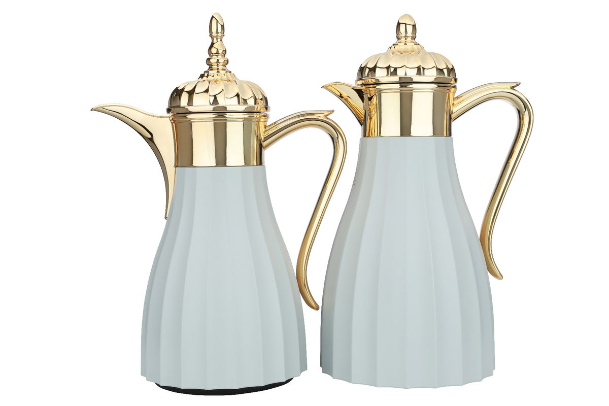 Al Saif Gallery Light Gray Dallah Set With Golden Handle (1, 0.7) Liter ...